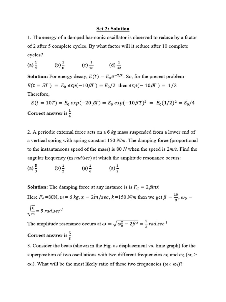Quiz - 1 - Set2 - Solution | PDF | Resonance | Damping
