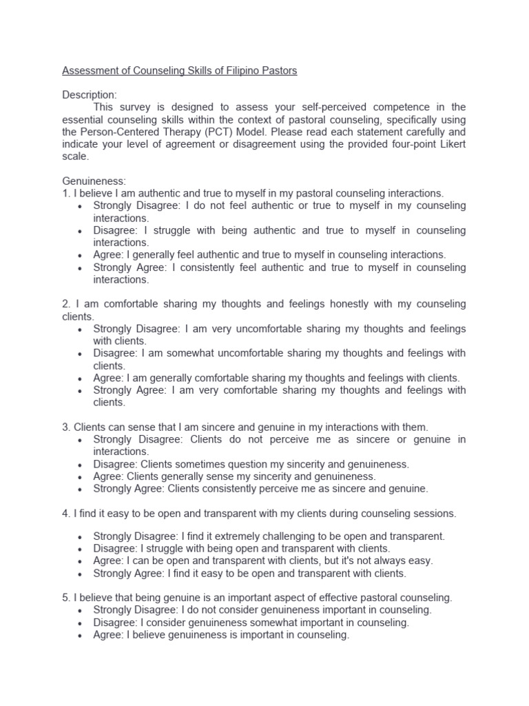 Filipino Pastors' Counseling Skills Survey | PDF | Emotions | Likert Scale