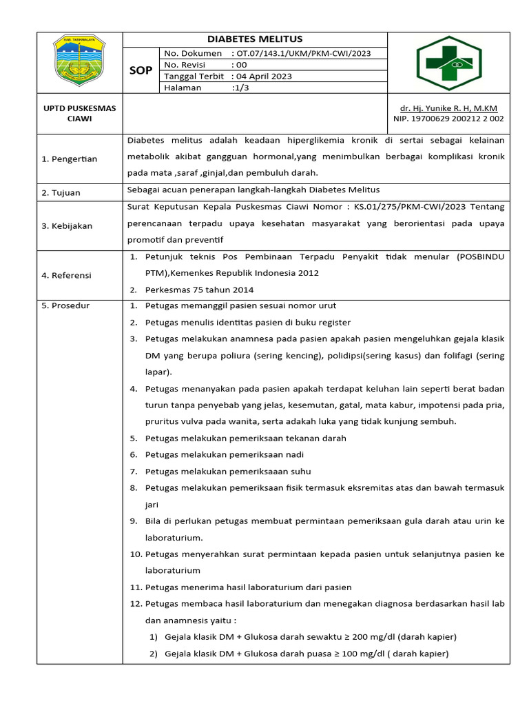 Sop Diabetes Melitus | PDF