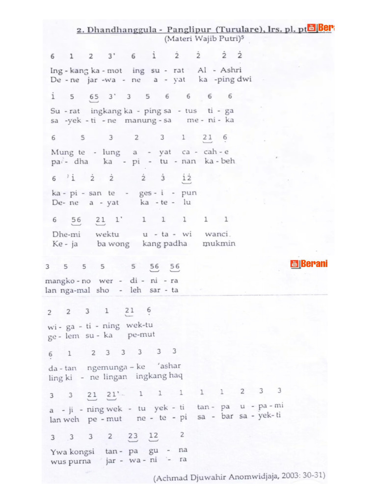 Teks Mocopat Mapsi SD Putri Dhandhangdula Panglipur Lan Kinanthi Buminatan | PDF