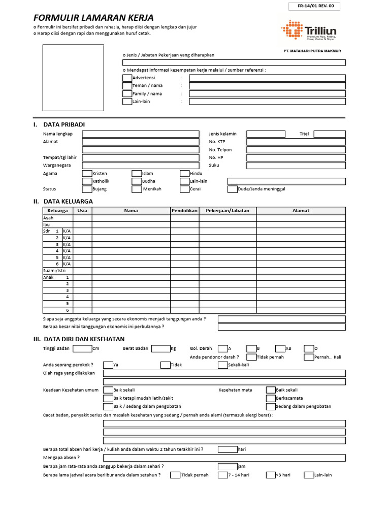 Formulir Lamaran Kerja Lengkap | PDF