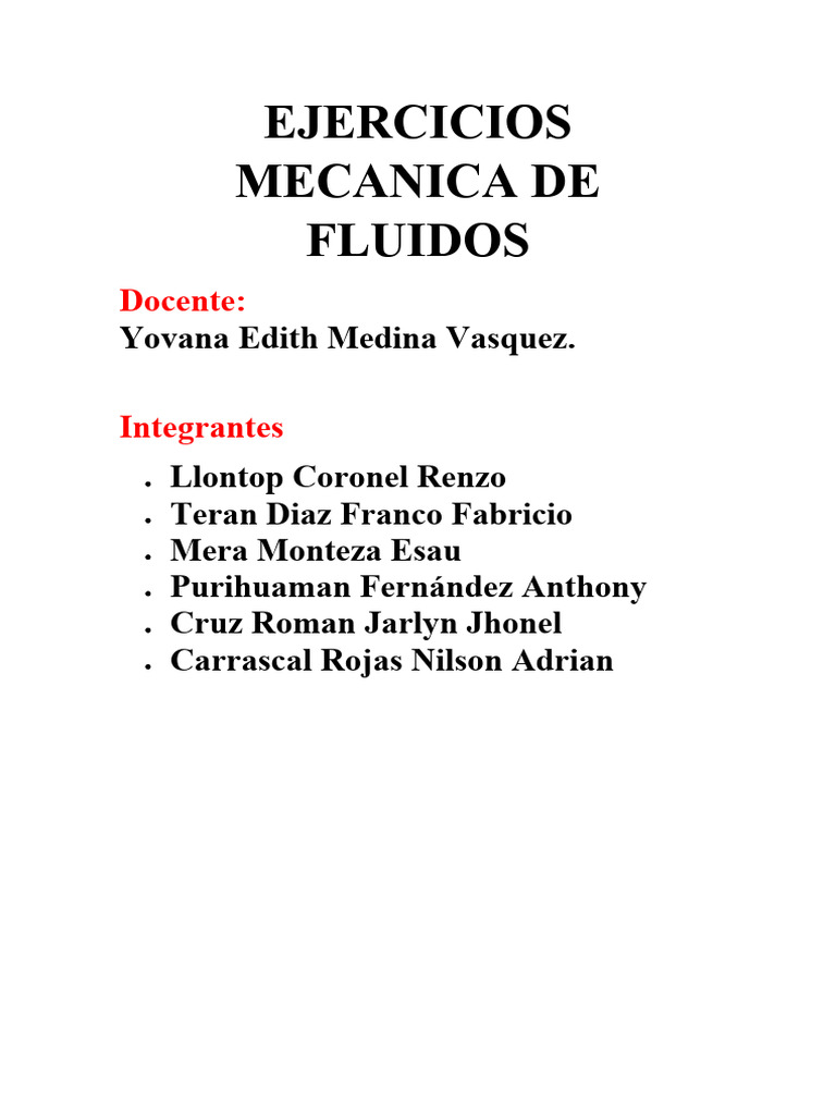 Ejercicios Mecanica de Fluidos.. | PDF