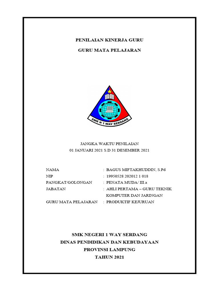 Cover PKG Penilaian Kinerja Guru | PDF