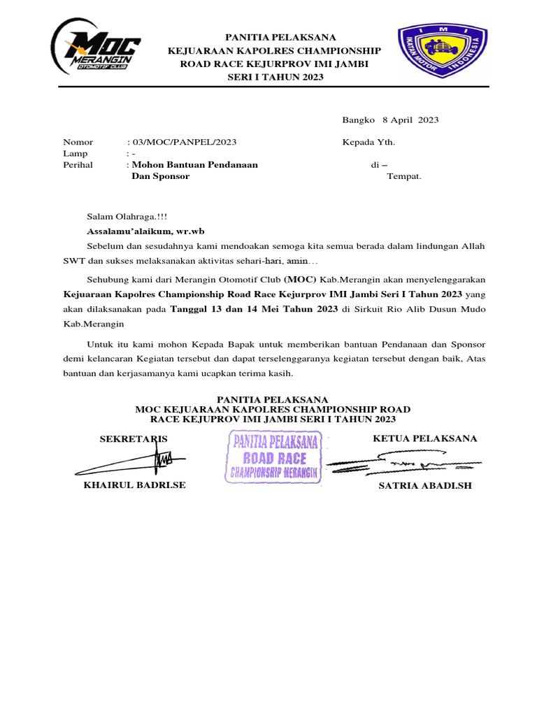 Proposal Kapolres Road Race Championship Kejurprov Imi Seri 1 TH 2023 | PDF | Bisnis | Olahraga ...