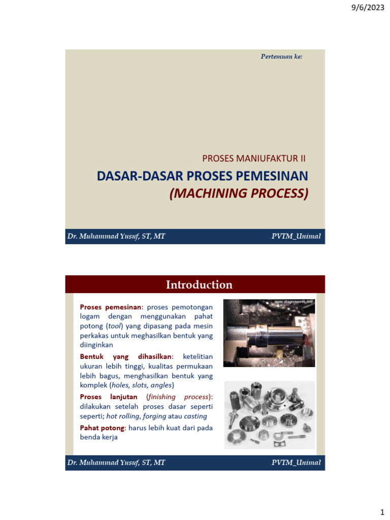01 - Dasar-Dasar Proses Pemesinan | PDF
