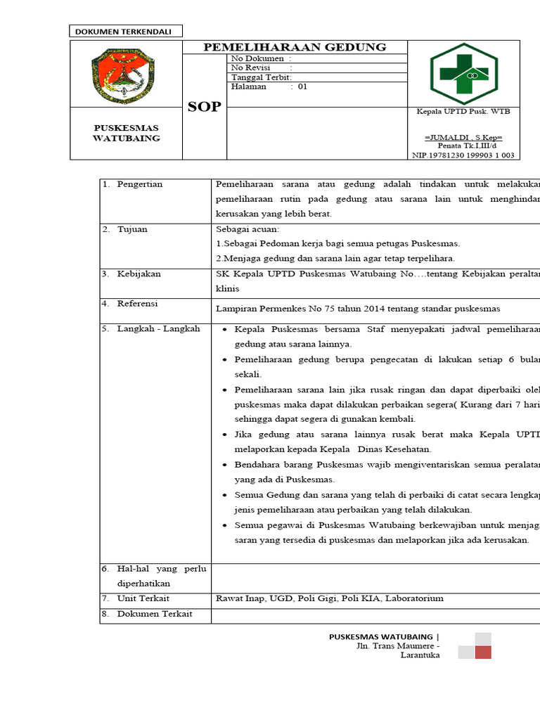 SOP PEMELIHARAAN GEDUNG | PDF