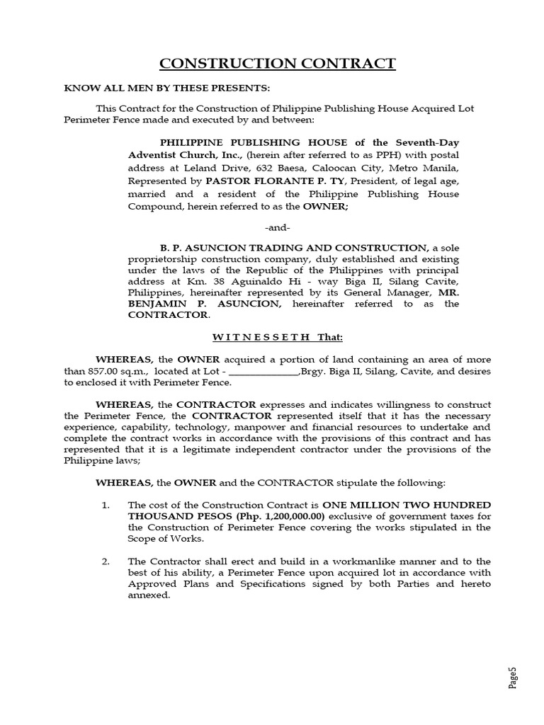 Construction Contract for Perimeter Fence | PDF | Technology & Engineering