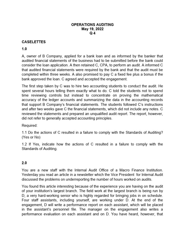 Operations Auditing Q 4 | PDF