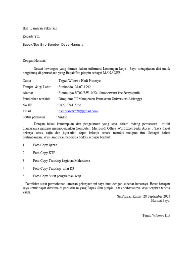 Contoh Lamaran | PDF
