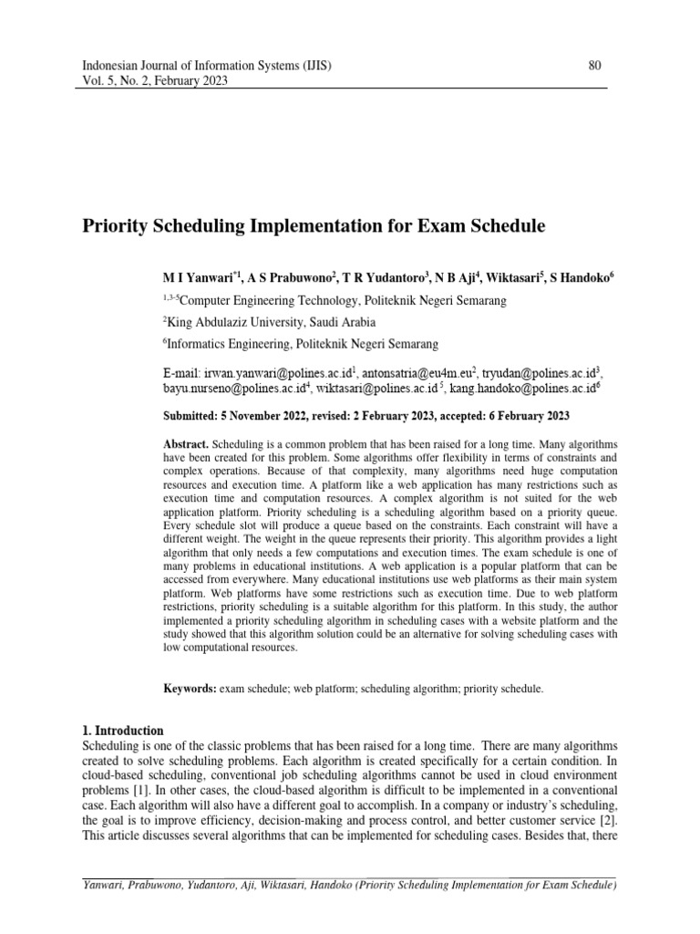Priority Scheduling Implementation For Exam Schedule | PDF