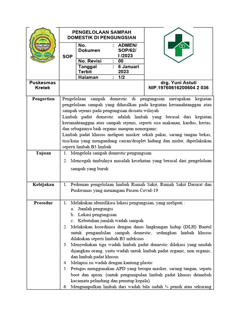 Sop Pengelolaan Sampah Domestik Di Pengungsian | PDF | Kesehatan Holistik | Sains & Matematika