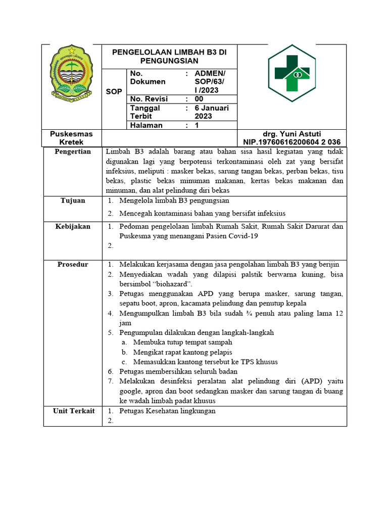 Sop Pengelolaan Limbah B3 Di Pengungsian | PDF