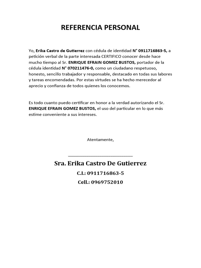 Referencia Personal | PDF | Derecho