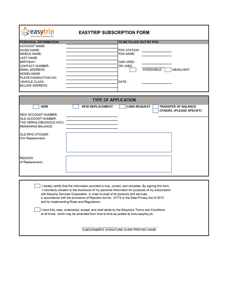 Easytrip Subscription and Application Form | PDF | Subscription ...