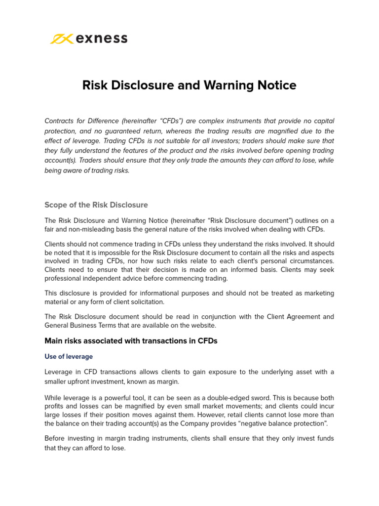 Risk Disclosure and Warning Notice | PDF | Contract For Difference ...