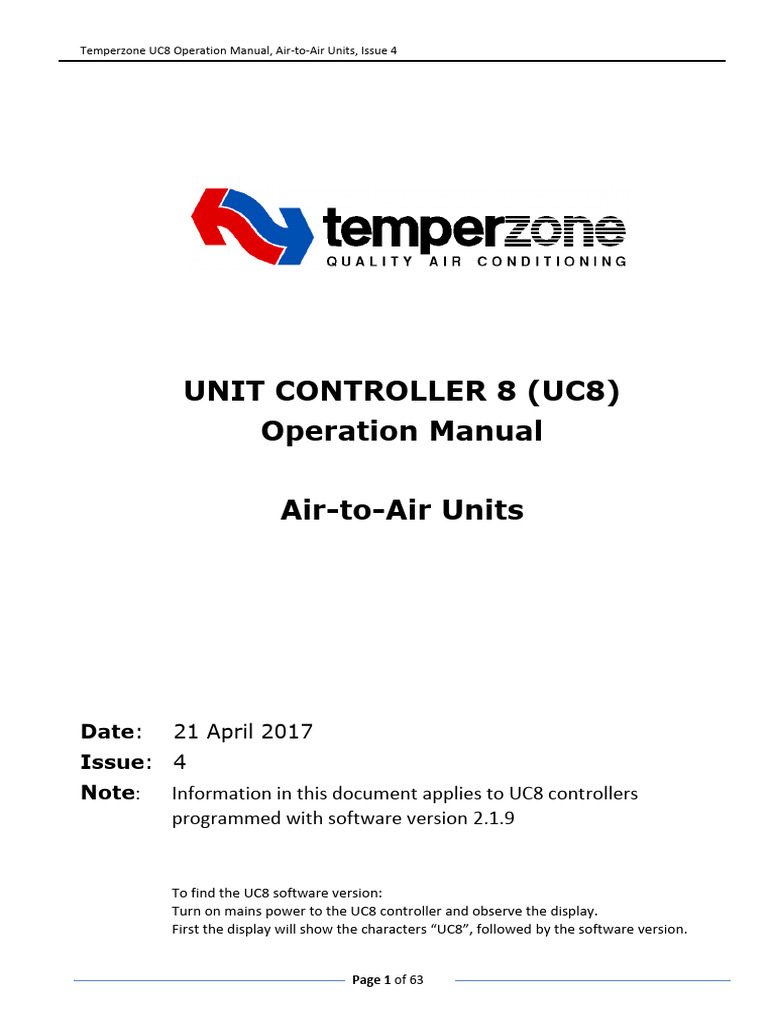 UC8 Operation Manual Air-to-Air V4a 0417 | PDF | Thermostat | Switch