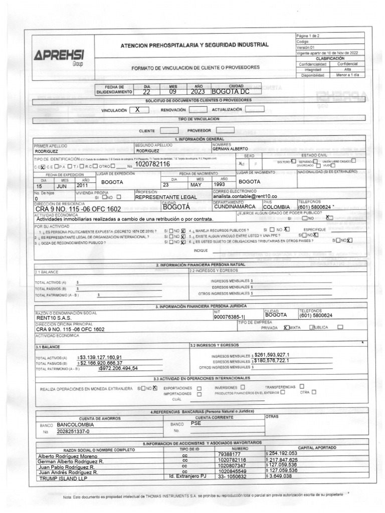 Formato Creacion de Cliente Diligenciado | PDF