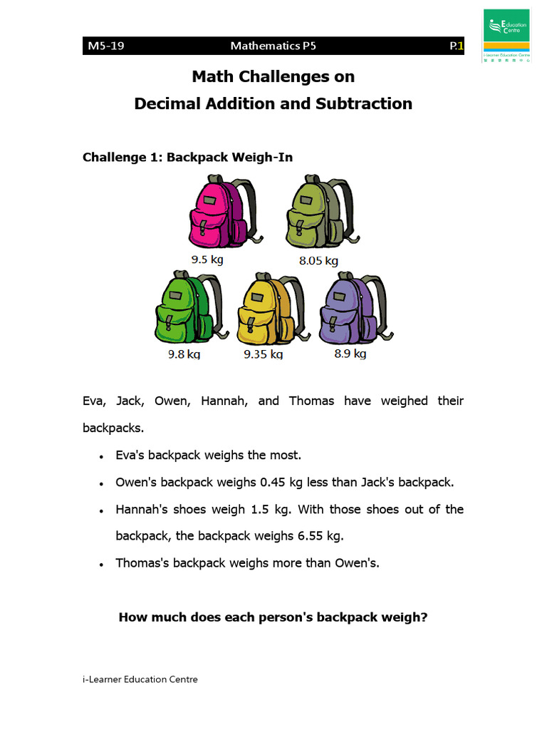 Math Challenges On Decimal + - (By Michael) | PDF | Salad | Food And ...
