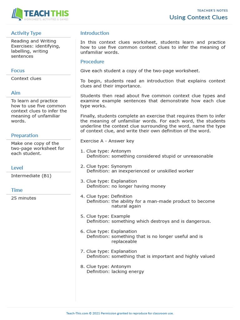Using Context Clues | PDF | Word | Language Acquisition
