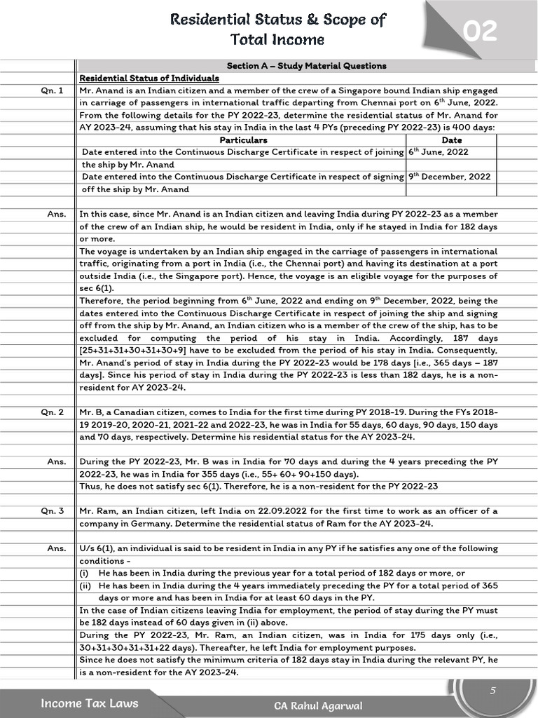 Residential Status & Scope of Total Income | PDF
