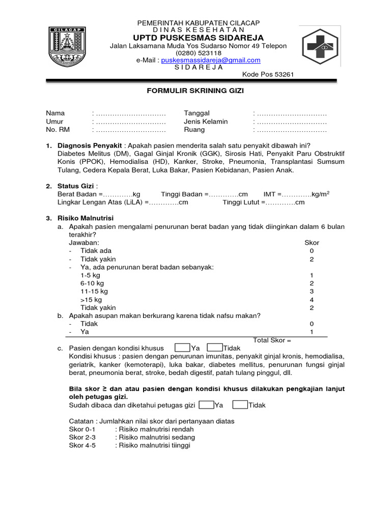 Form Skrining Gizi | PDF