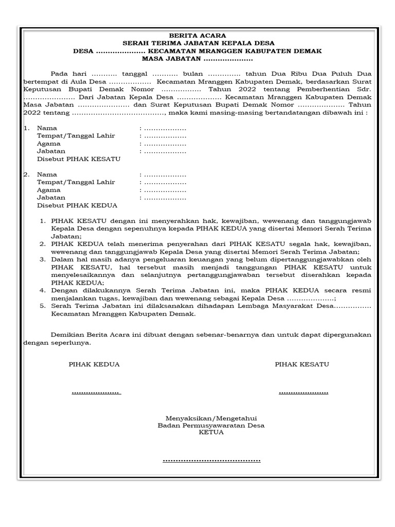 Berita Acara Serijab Kades | PDF