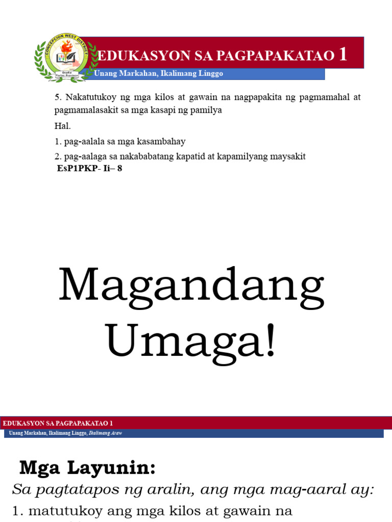 Edukasyon Sa Pagpapakatao: Unang Markahan, Ikalimang Linggo | PDF