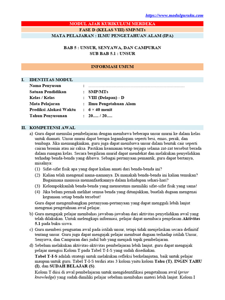 Modul Ajar Kelas 8 SMP IPA Fase D Bab 5 | PDF