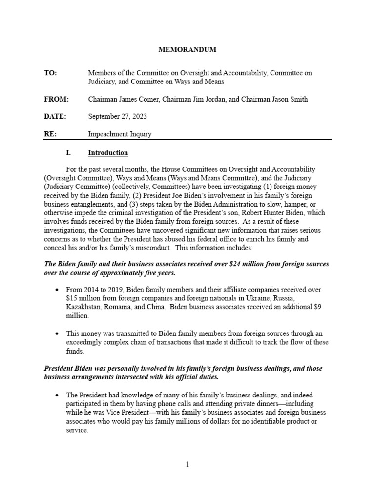 Impeachment Inquiry Scoping Memo Final | PDF | Presidents Of The United ...
