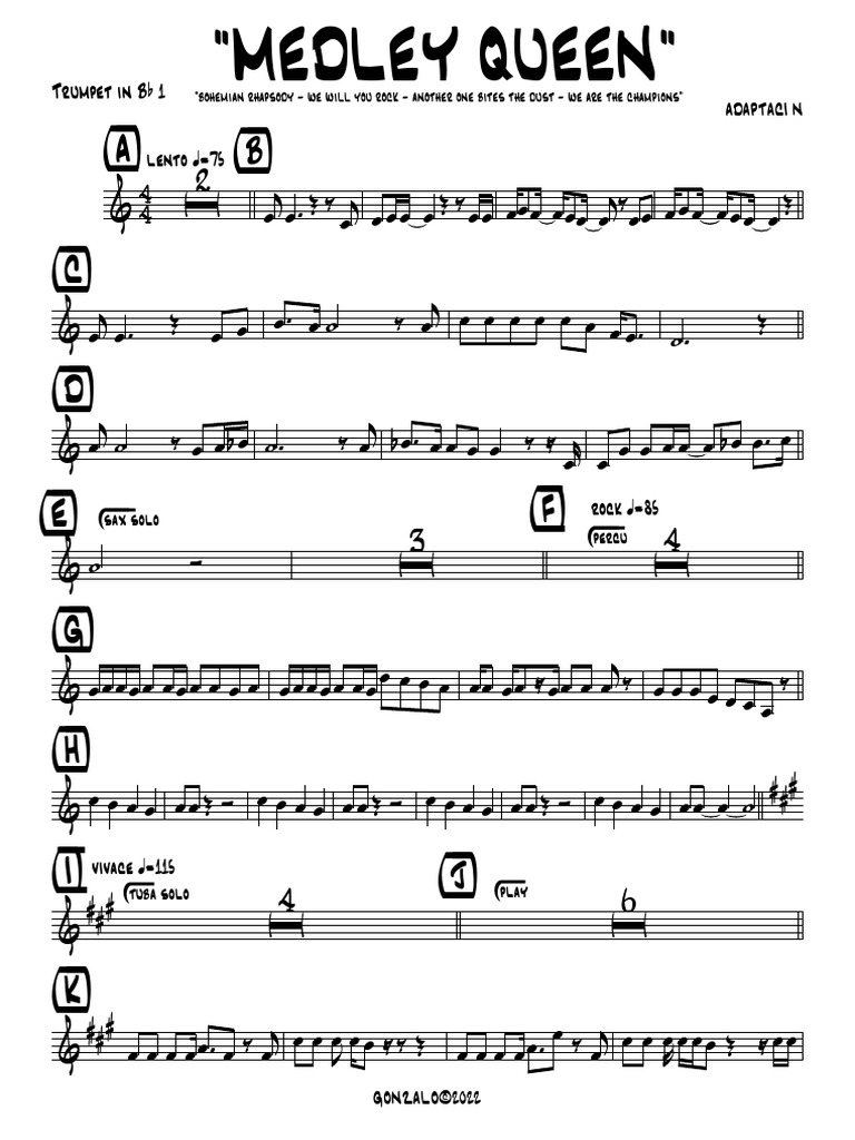 Queen Medley Trumpet Sheet Music | PDF
