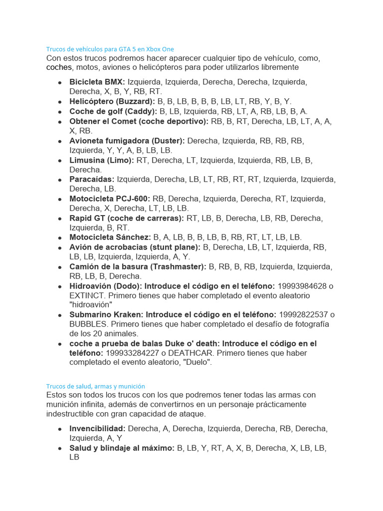 Trucos GTA 5 para xbox | PDF