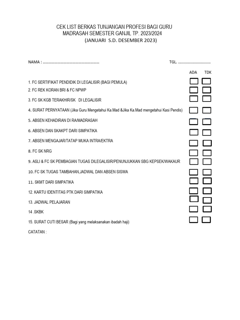 Ceklis TPG 2023 | PDF