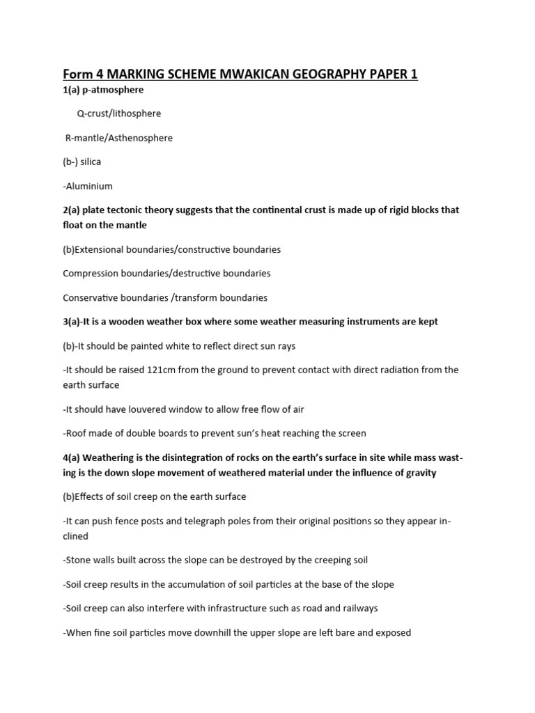 Geography Form 4 P1 MS | PDF | Plate Tectonics | River