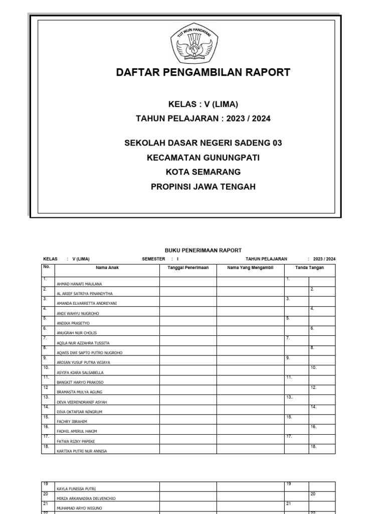 Buku Penyerahan Rapot Kelas 5 SM 2 | PDF