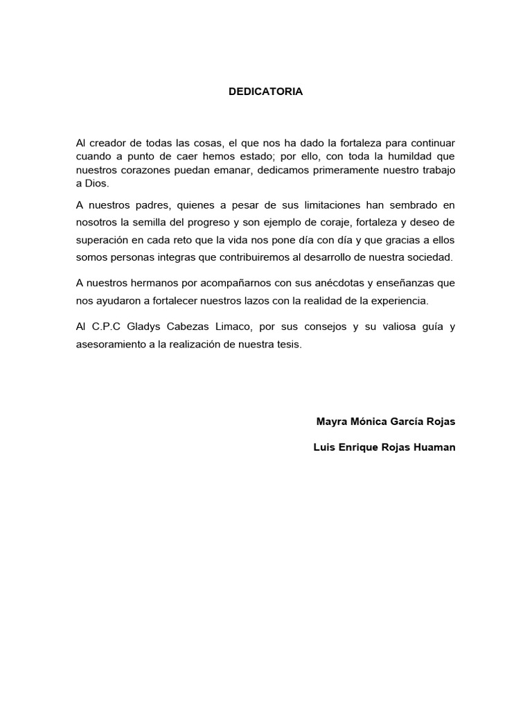 DEDICATORIA | PDF | Crecimiento personal y profesional | Relaciones ...