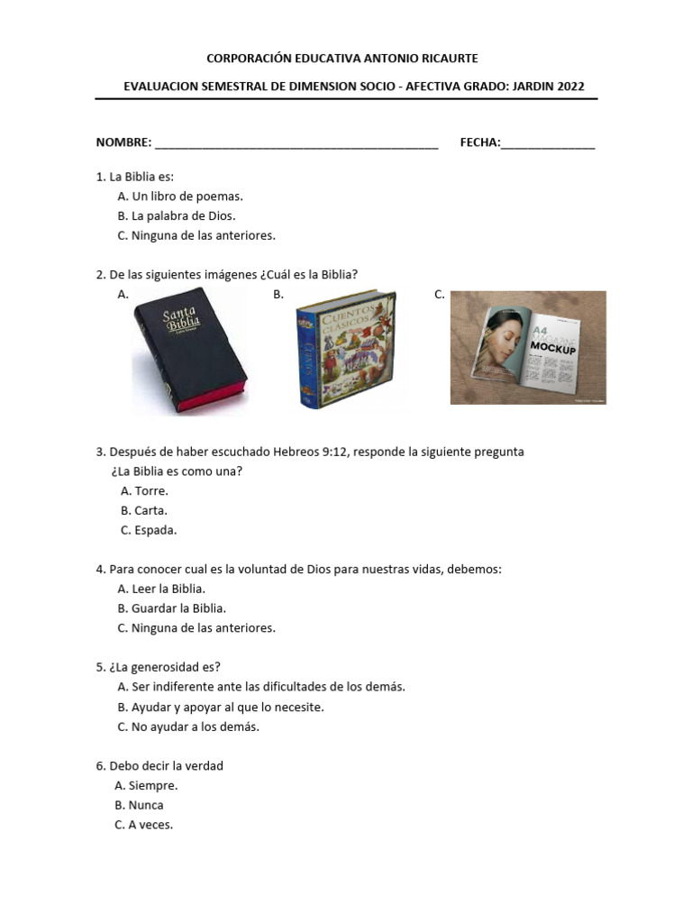 Examen Vida Cristiana | PDF