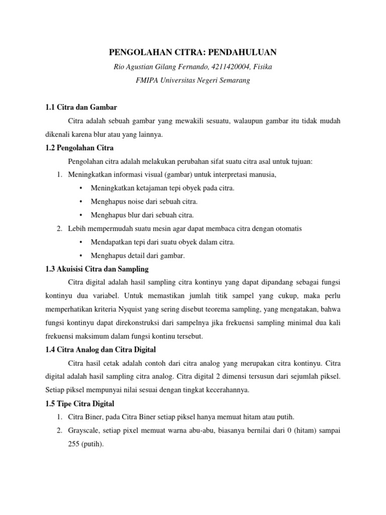 Resume Pengolahan Citra | PDF
