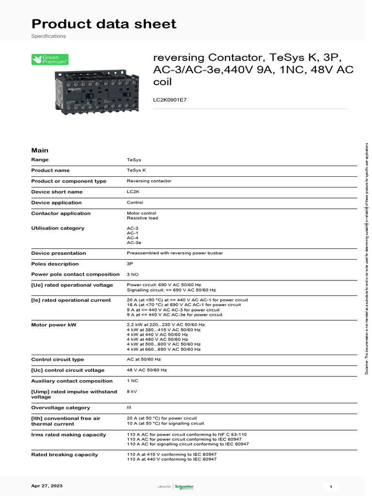 Contactor Schneider LC2K | PDF | Technology & Engineering