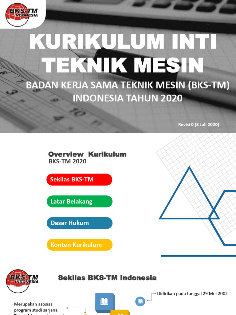 Bahan Sosialisasi Draft Kurikulum Inti Teknik Mesin BKS TM 2020 Rev0 | PDF