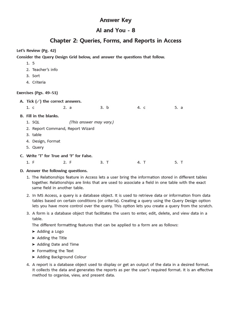 Chapter-2 Queries, Forms, and Reports in Access | PDF