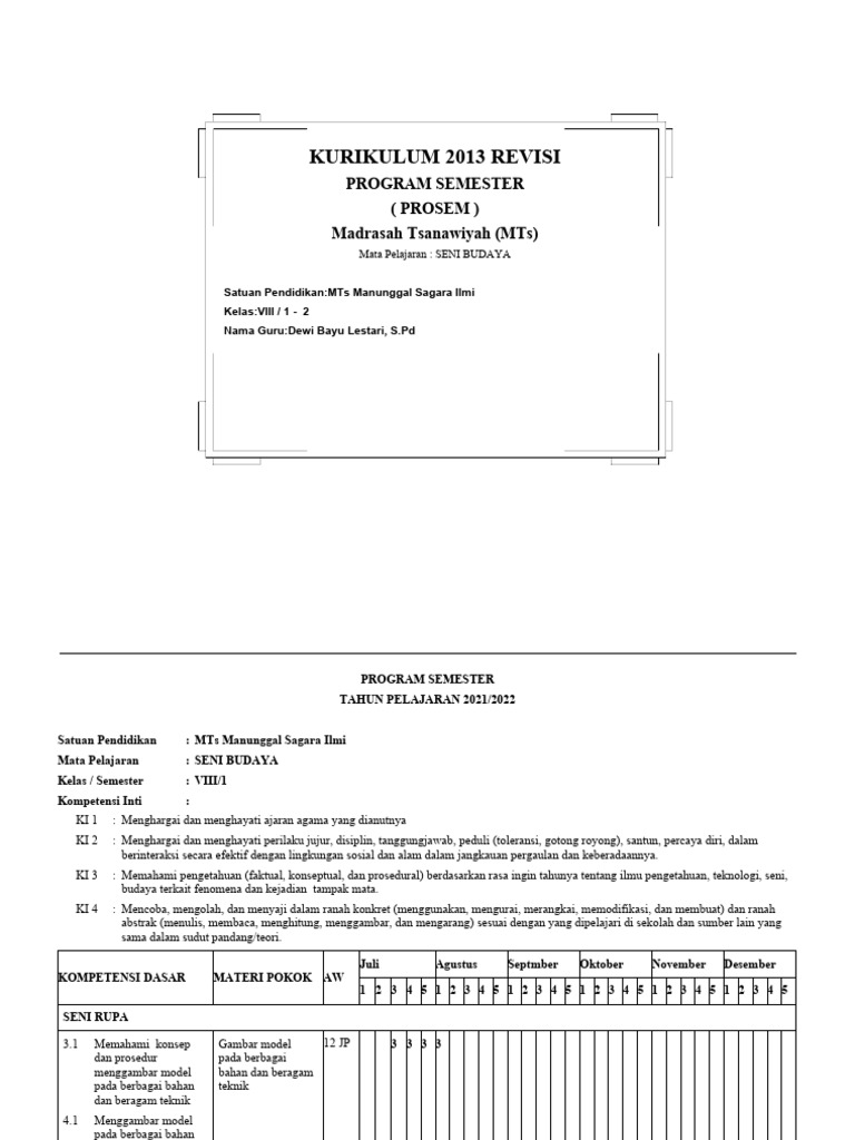 Prosem Kelas 8 | PDF