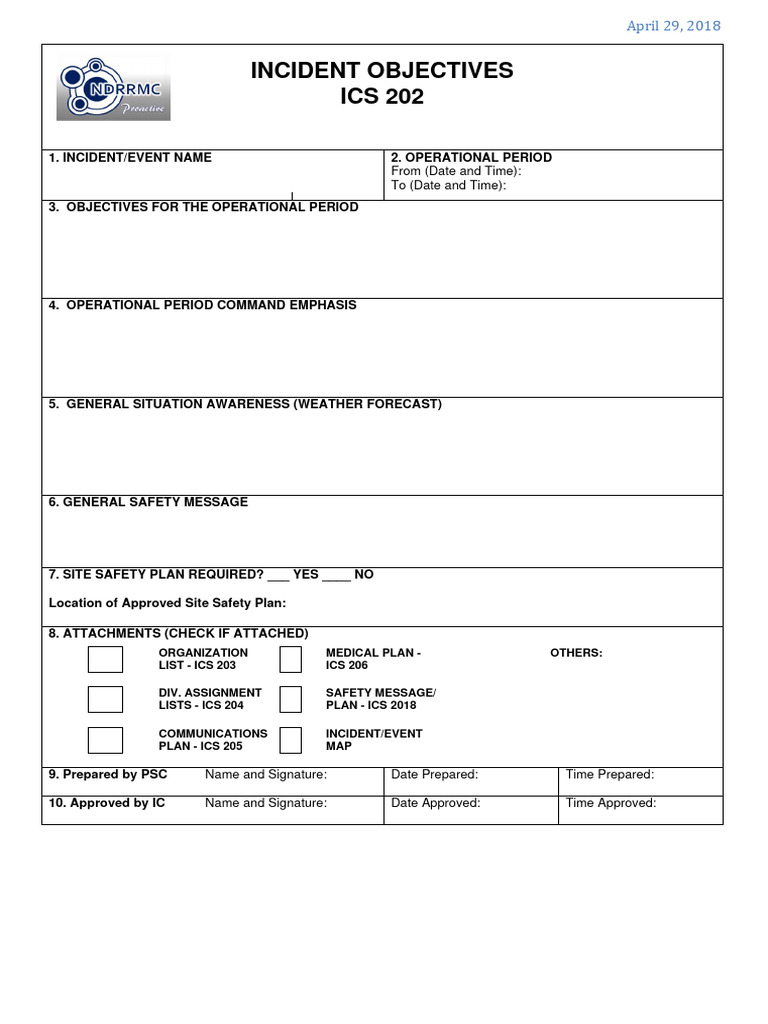 Ics 202 | PDF | Incident Command System
