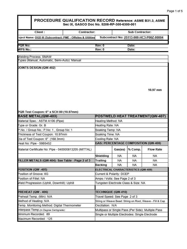 WPS PQR A106 | PDF | Pipe (Fluid Conveyance) | Secondary Sector Of The ...
