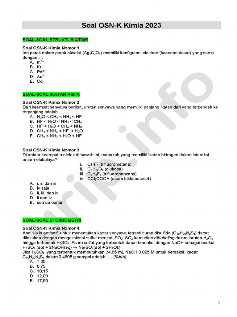 Soal OSN-K Kimia 2023 | PDF