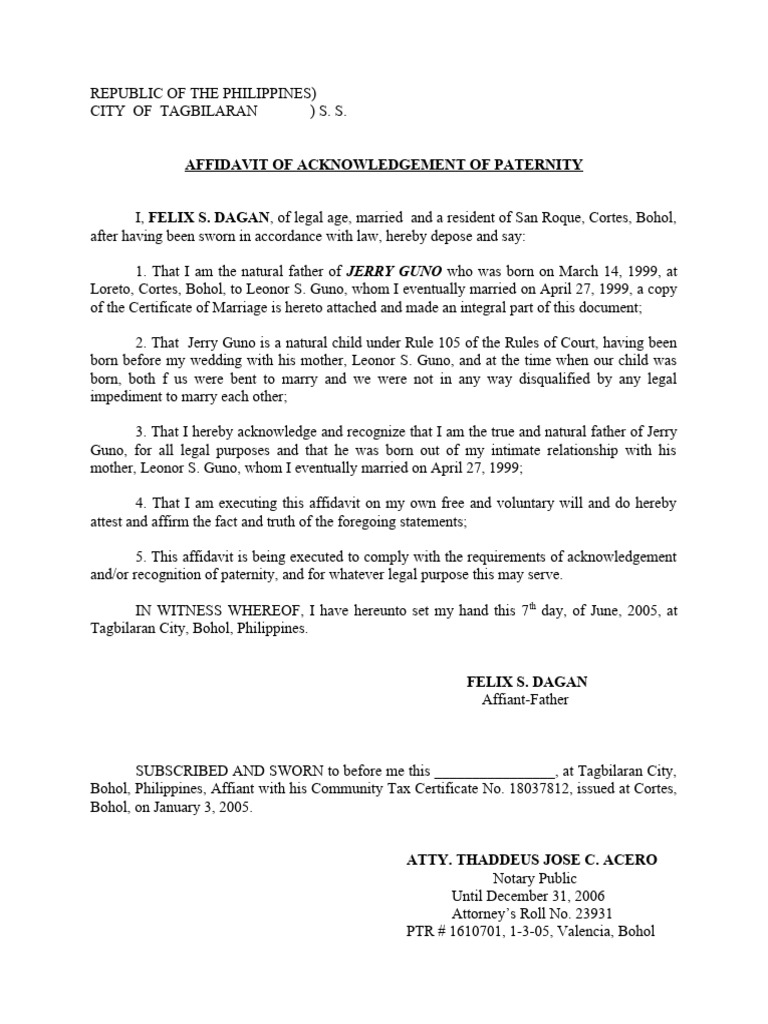 Affidavit of Paternity Acknowledgment | PDF | Social Science | Law