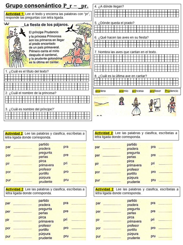 Actividad 1: Lee El Texto y Encierra Las Palabras Con "PR" | PDF ...