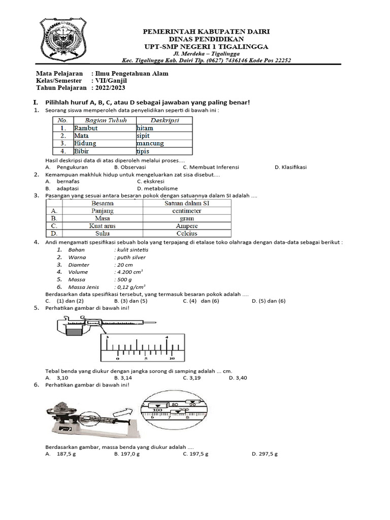 Soal Ujian Semester Ganjil KLS 7 Tp. 2022-2023 | PDF