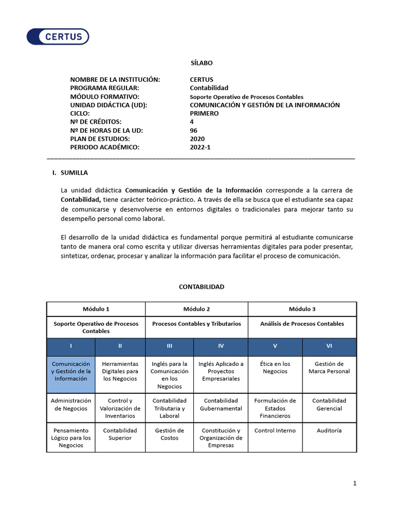 CONT - Slabo - Comunicacin y Gestin de La Informacin | PDF | Contabilidad | Comunicación