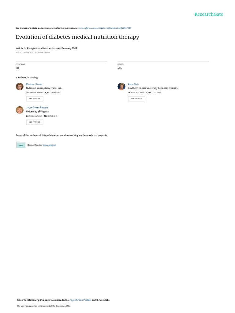 Evolution of Diabetes Medical Nutrition Therapy | PDF