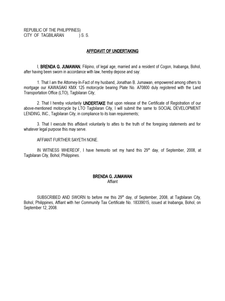 Affidavit To Surrender C R Of Vehicle Pdf